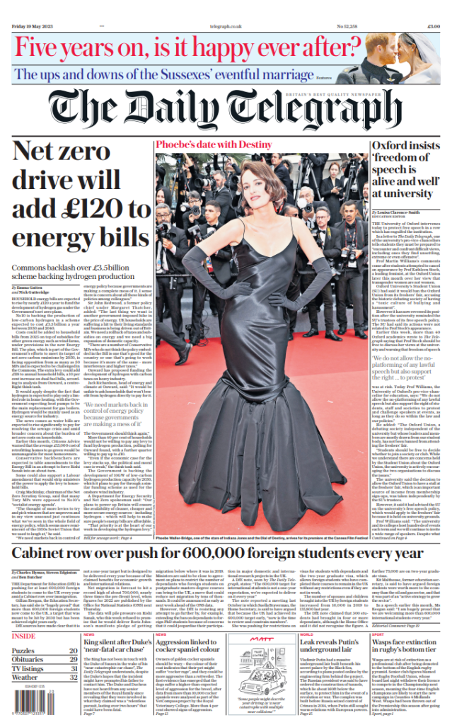 Daily Telegraph Front Page 19th of May 2023 - Tomorrow's Papers Today!