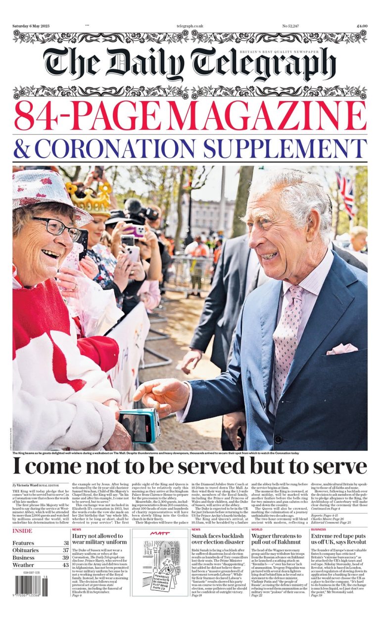 Daily Telegraph Front Page 6th of May 2023 - Tomorrow's Papers Today!