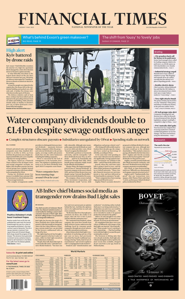 Financial Times Front Page 9th of May 2023 - Tomorrow's Papers Today!