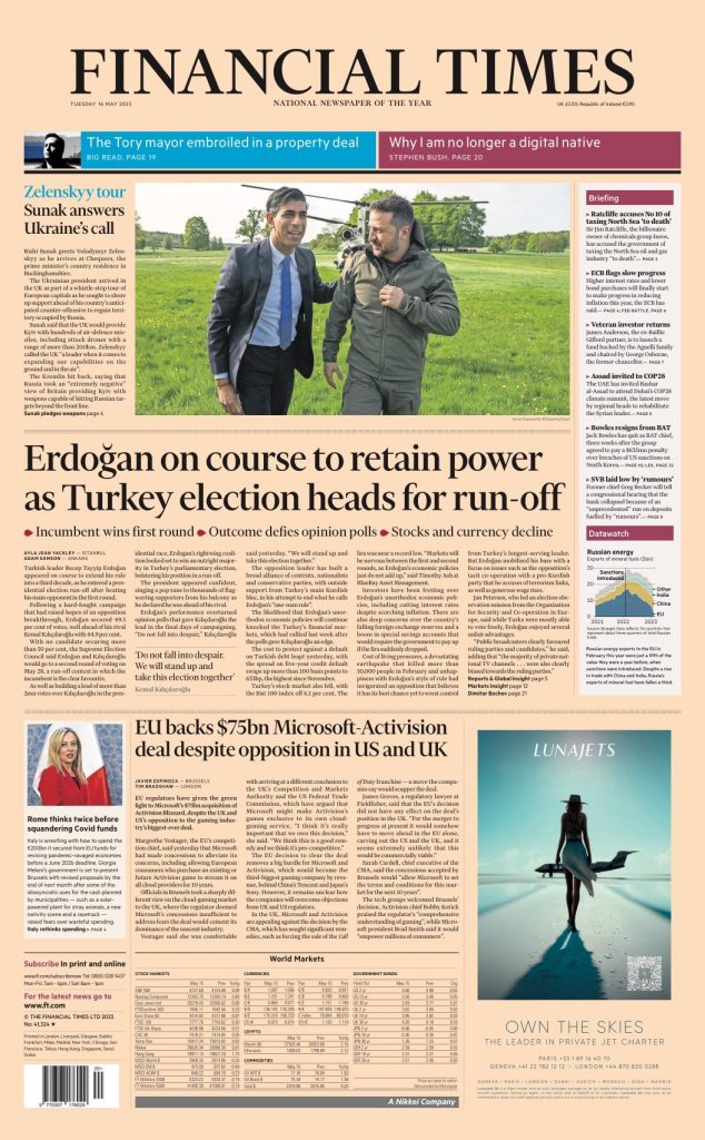 Financial Times Front Page 16th of May 2023 - Tomorrow's Papers Today!