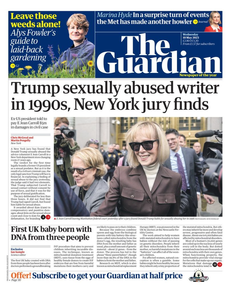 Guardian Front Page 10th of May 2023 - Tomorrow's Papers Today!