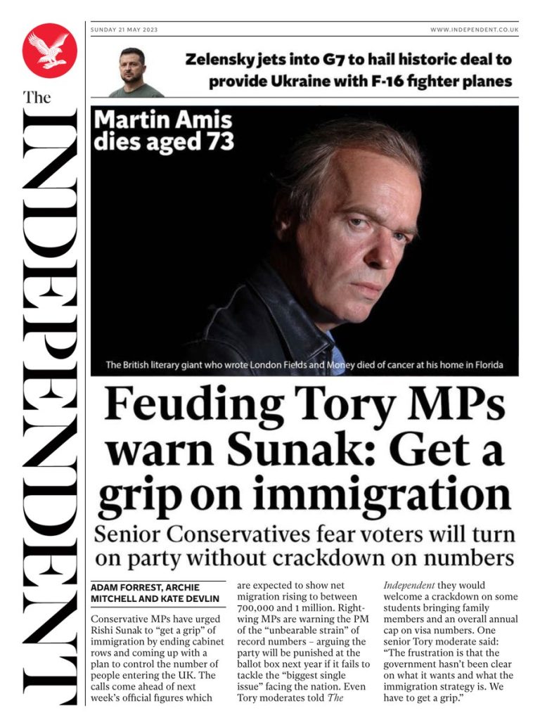 Independent on Sunday Front Page 21st of May 2023 - Tomorrow's Papers ...