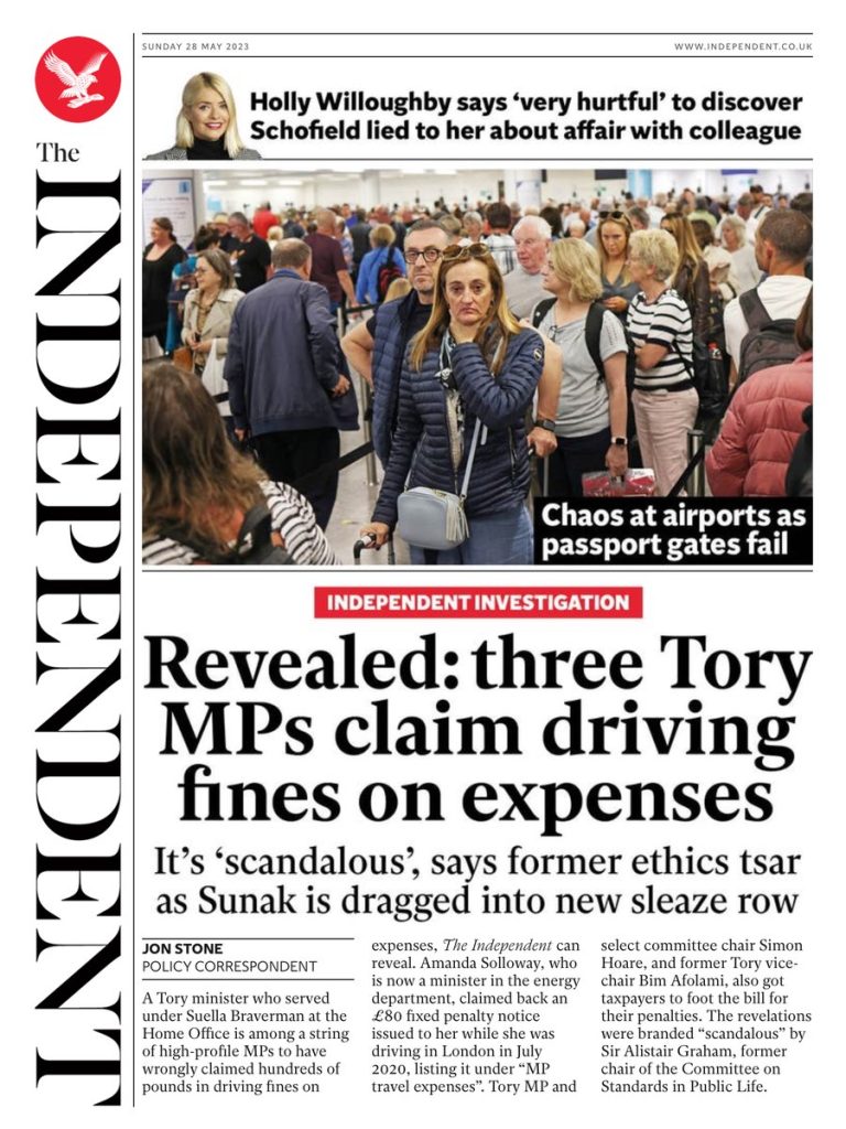 Independent on Sunday Front Page 28th of May 2023 - Tomorrow's Papers ...