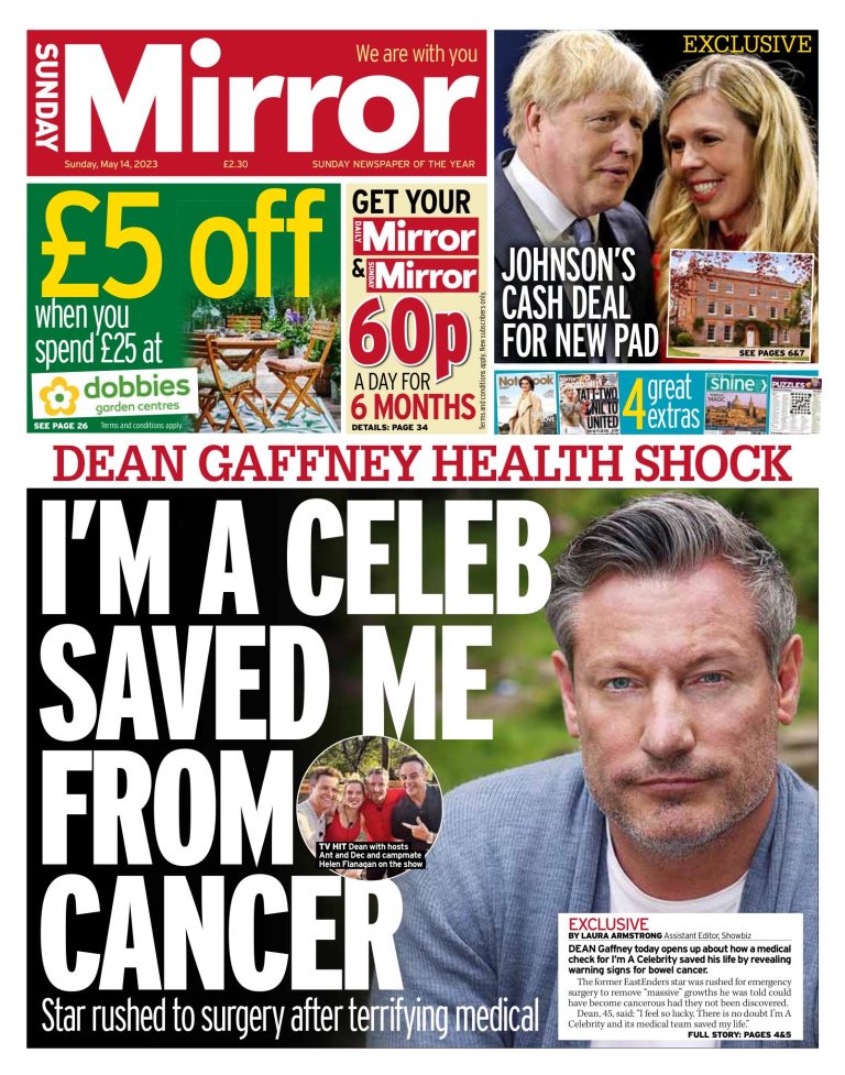 Sunday Mirror Front Page 14th of May 2023 - Tomorrow's Papers Today!