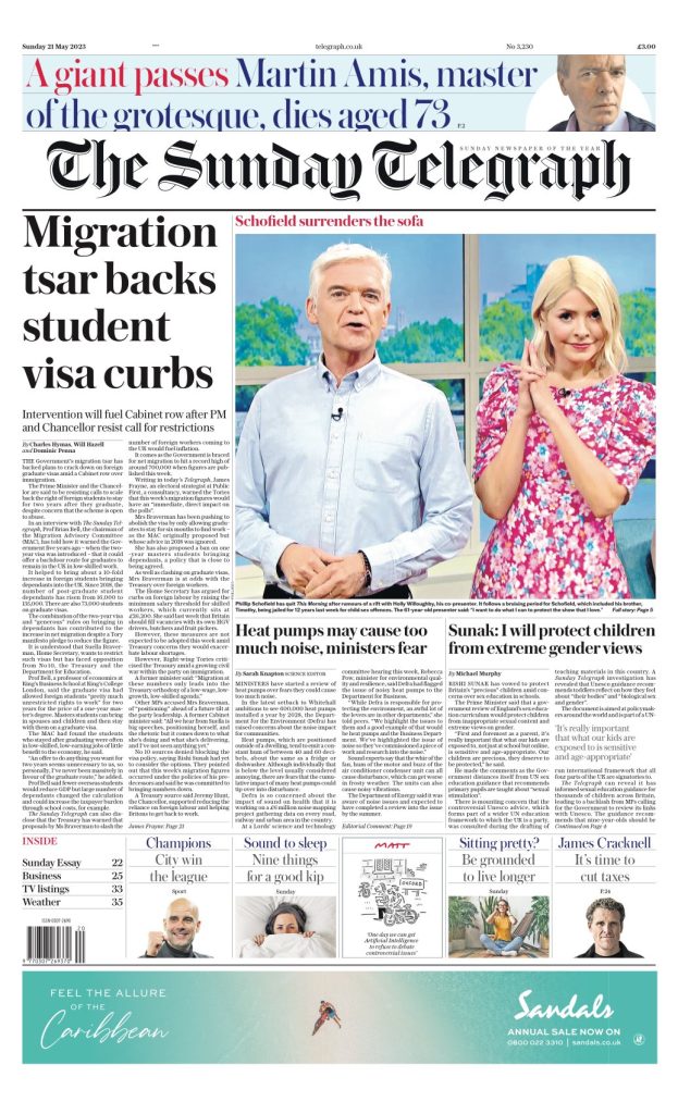 Sunday Telegraph Front Page 21st of May 2023 - Tomorrow's Papers Today!
