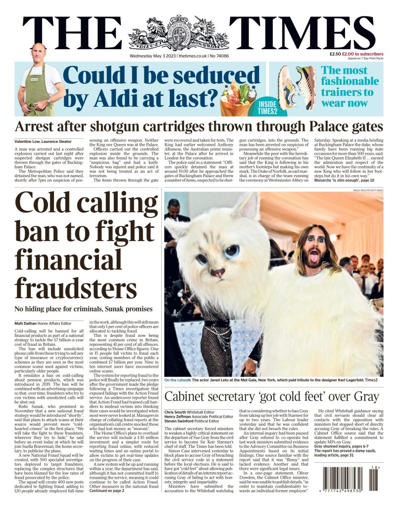 Times Front Page 3rd of May 2023 - Tomorrow's Papers Today!