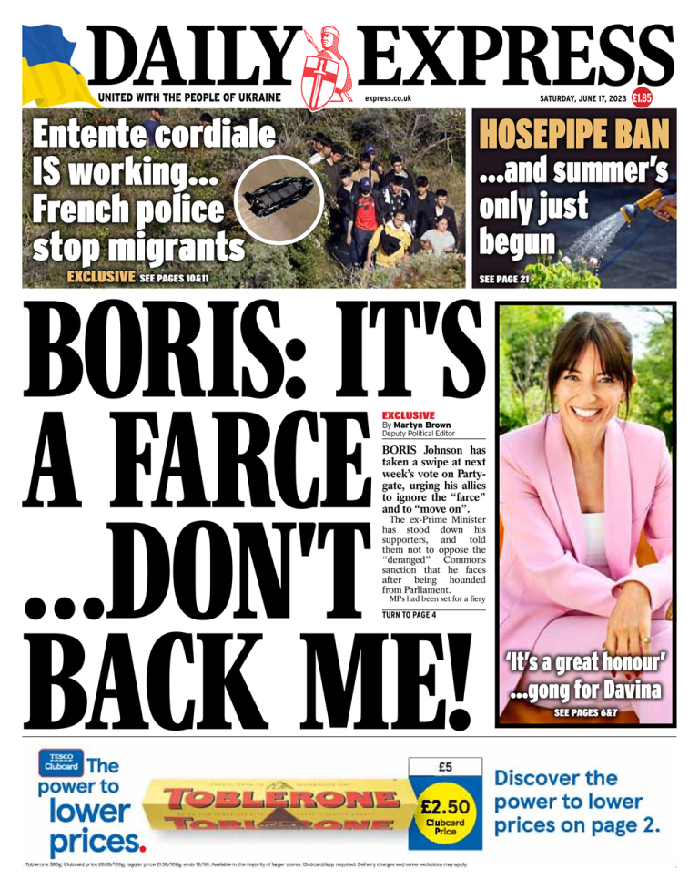 Daily Express Front Page 17th of June 2023 - Tomorrow's Papers Today!