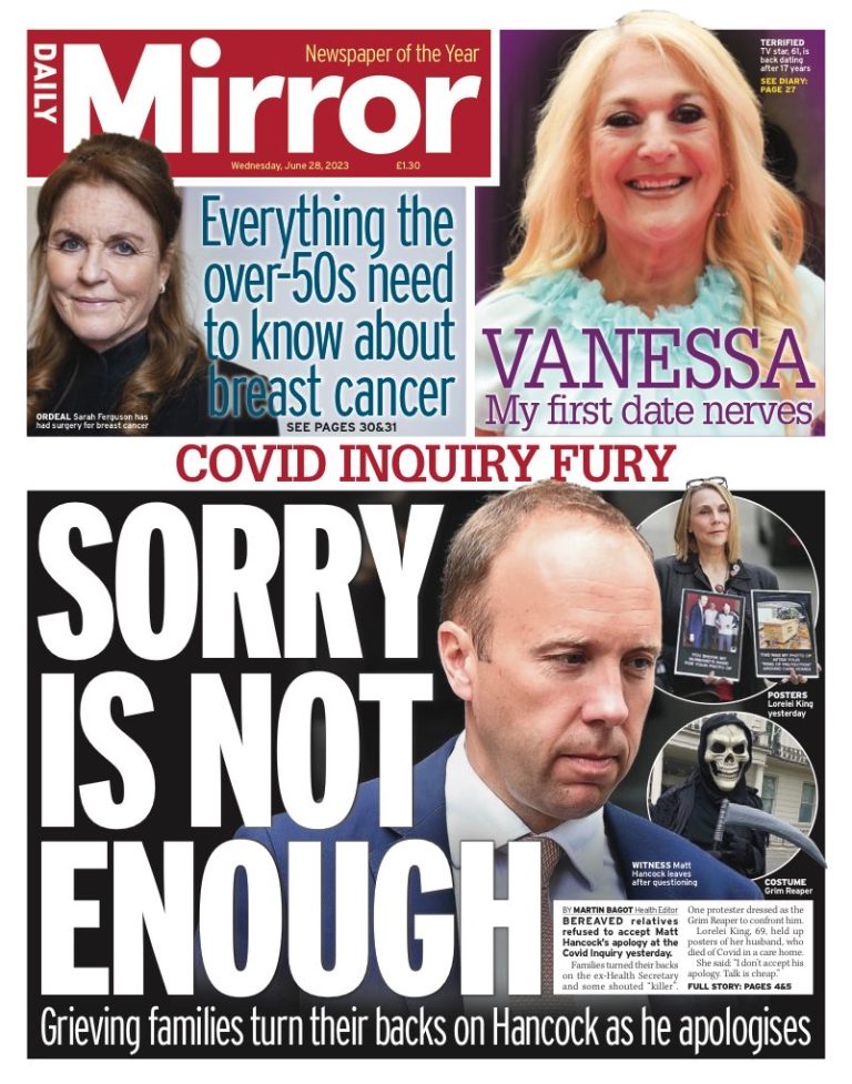 Daily Mirror Front Page 28th of June 2023 - Tomorrow's Papers Today!
