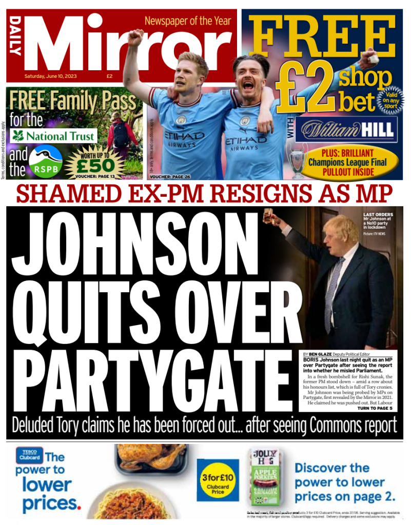 Daily Mirror Front Page 10th of June 2023 - Tomorrow's Papers Today!