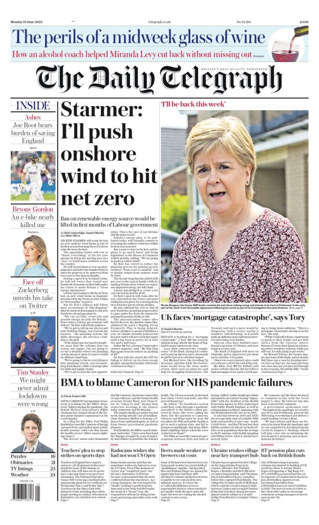 Daily Telegraph Front Page 19th of June 2023 - Tomorrow's Papers Today!