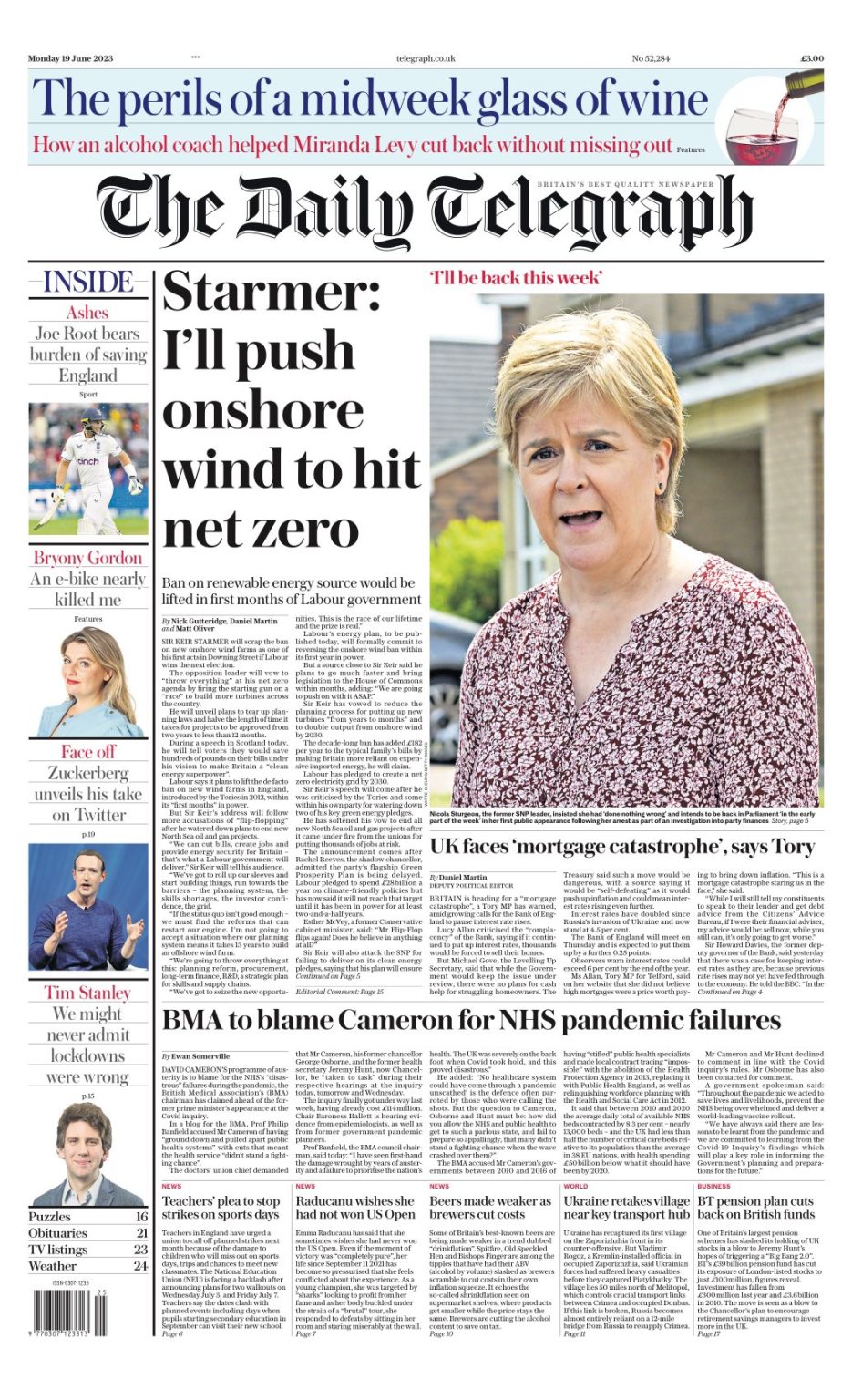 Daily Telegraph Front Page 19th of June 2023 - Tomorrow's Papers Today!