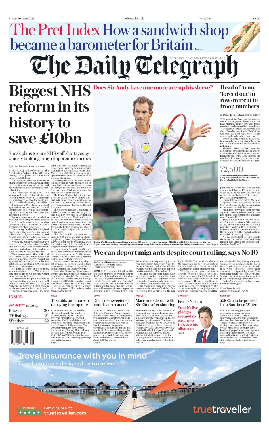 Daily Telegraph Front Page 30th of June 2023 - Tomorrow's Papers Today!