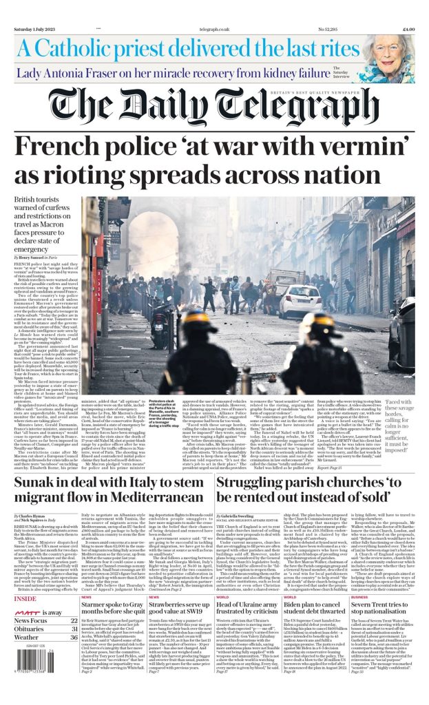 Daily Telegraph Front Page 1st of July 2023 - Tomorrow's Papers Today!