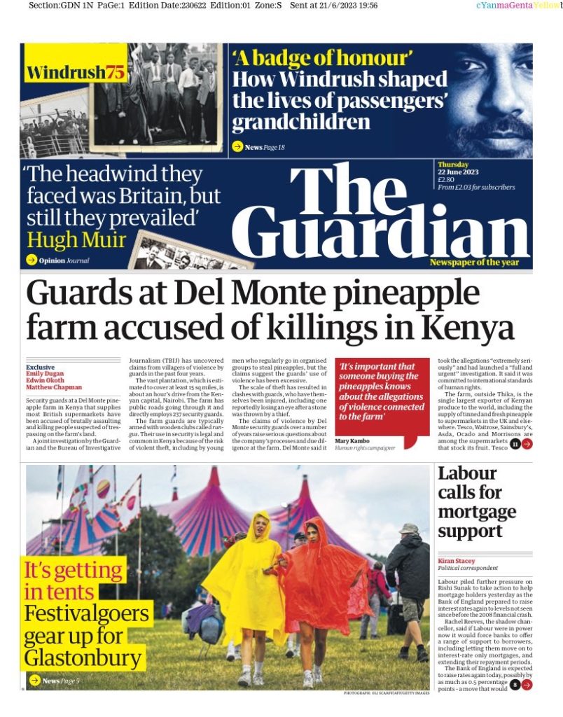 Guardian Front Page 22nd of June 2023 - Tomorrow's Papers Today!
