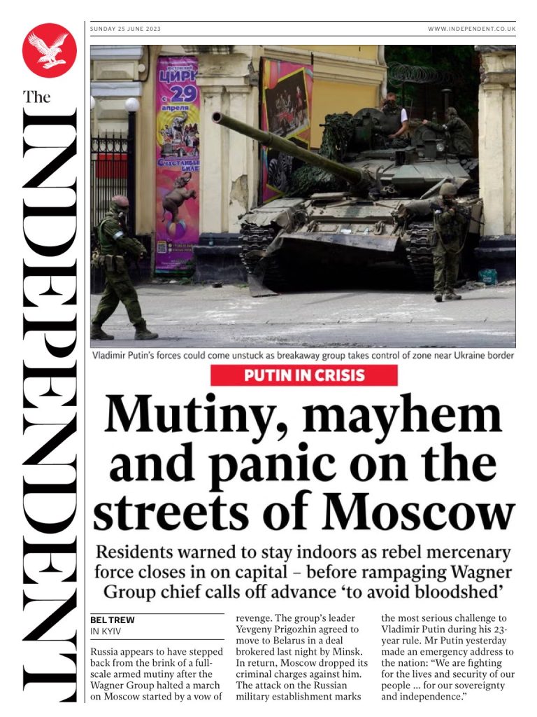 Independent on Sunday Front Page 25th of June 2023 - Tomorrow's Papers ...