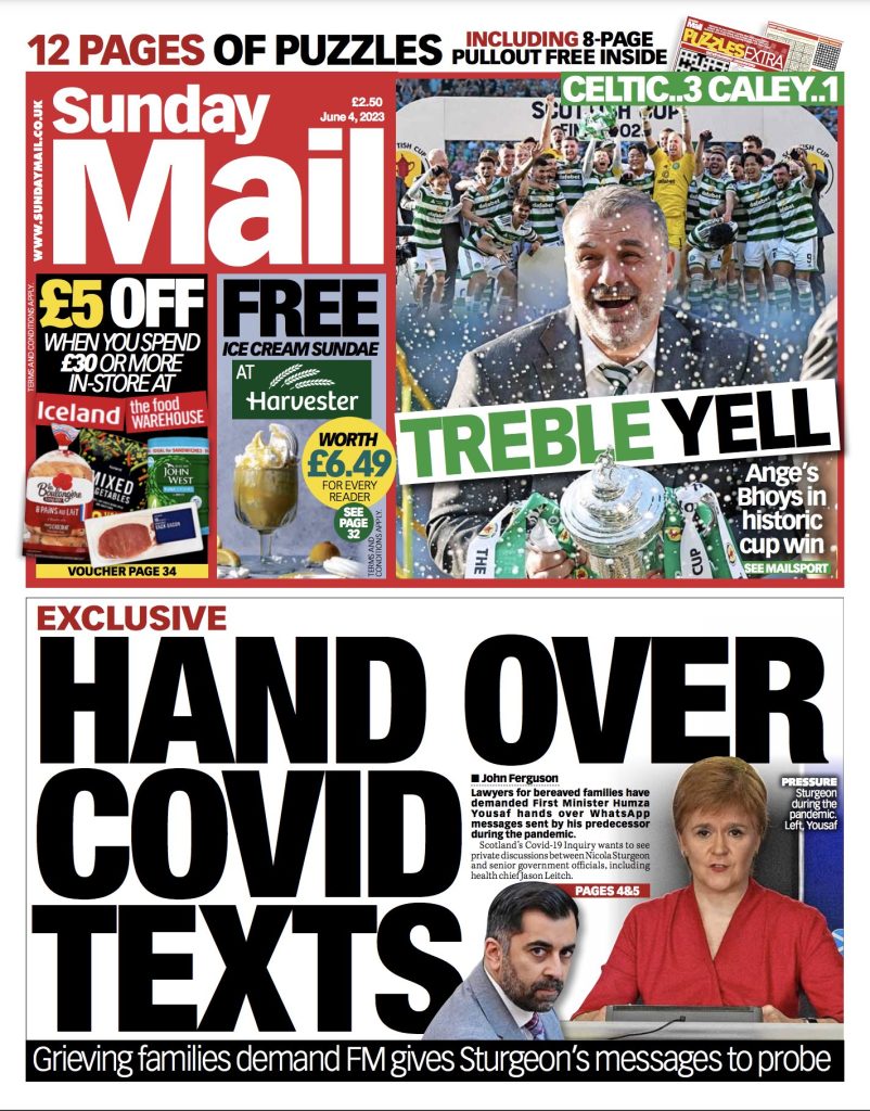 Sunday Mail Front Page 4th of June 2023 - Tomorrow's Papers Today!