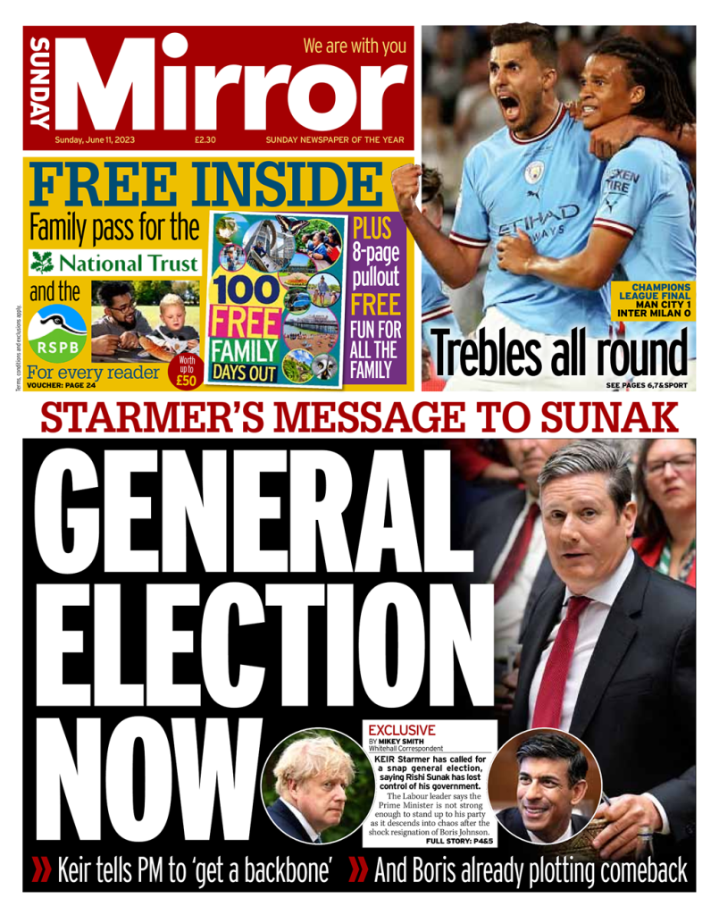 Sunday Mirror Front Page 11th of June 2023 - Tomorrow's Papers Today!