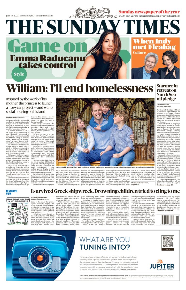 Sunday Times Front Page 18th of June 2023 - Tomorrow's Papers Today!