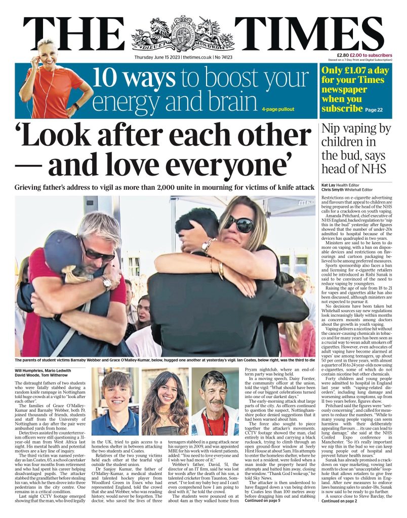 Times Front Page 15th of June 2023 - Tomorrow's Papers Today!