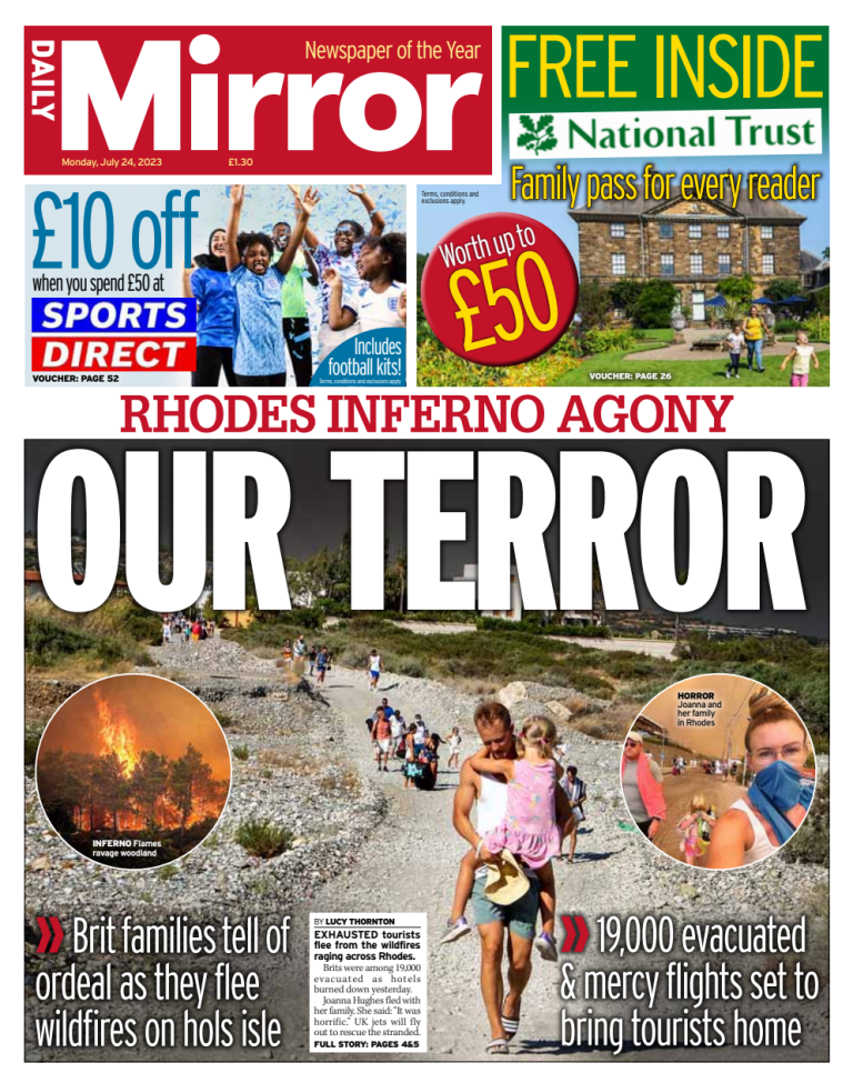 Daily Mirror Front Page 24th of July 2023 - Tomorrow's Papers Today!