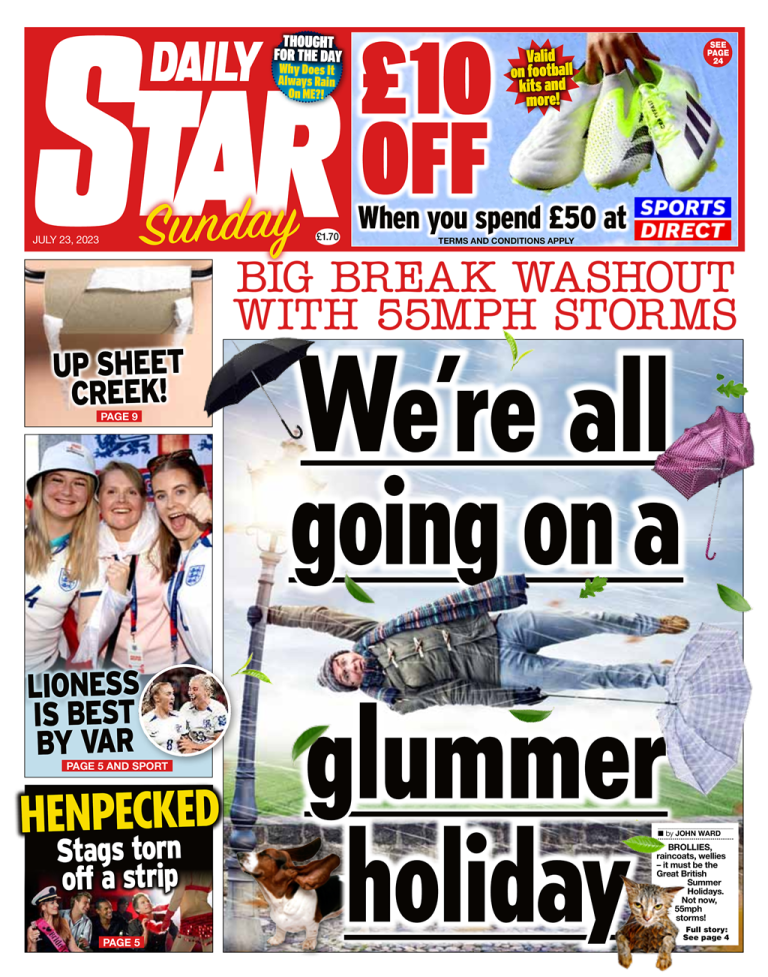 Daily Star Sunday Front Page 23rd of July 2023 - Tomorrow's Papers Today!
