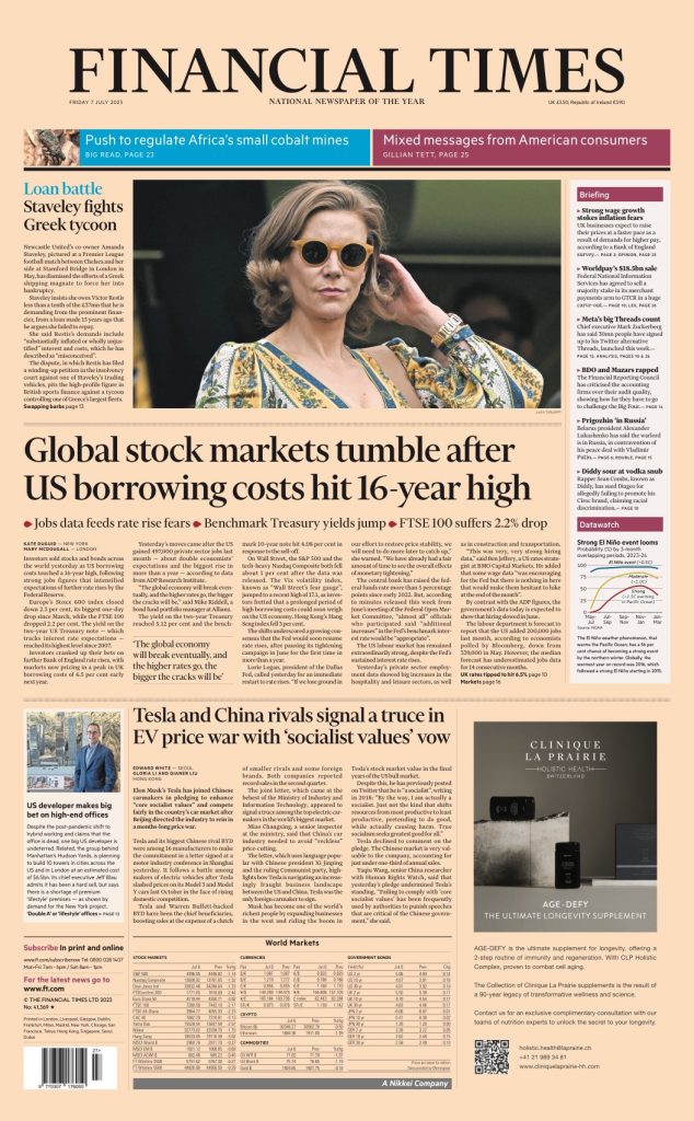 Financial Times Front Page 7th of July 2023 - Tomorrow's Papers Today!