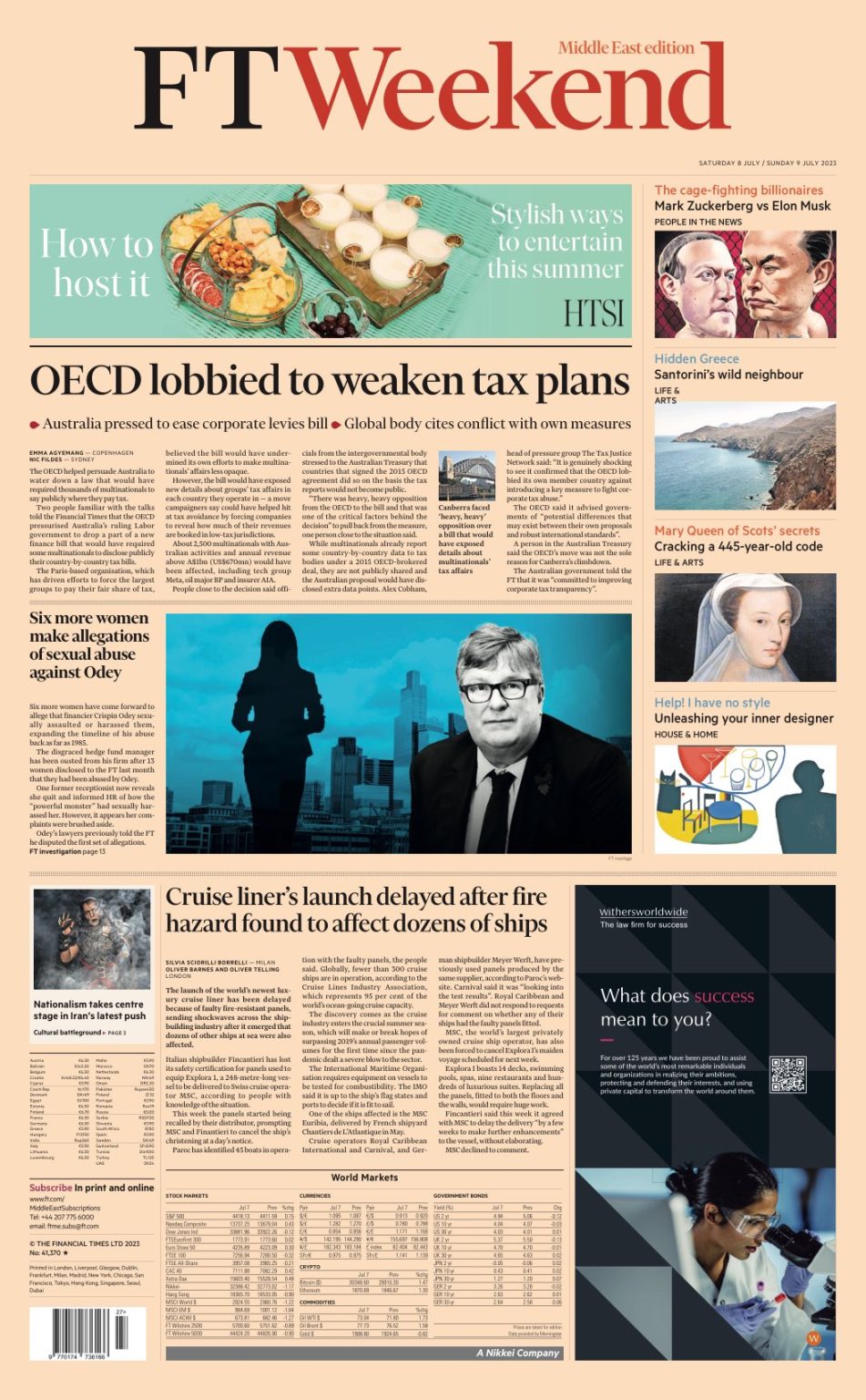 Financial Times Front Page 8th of July 2023 - Tomorrow's Papers Today!