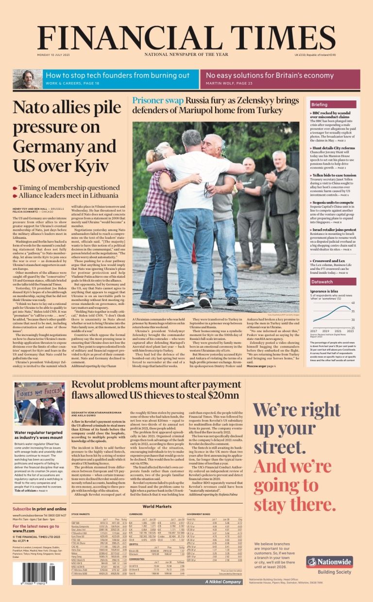 Financial Times Front Page 10th of July 2023 - Tomorrow's Papers Today!