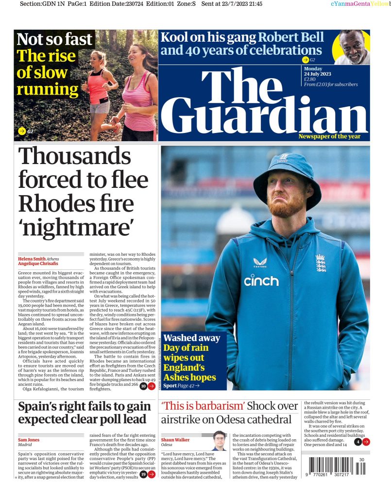 Guardian Front Page 24th of July 2023 - Tomorrow's Papers Today!