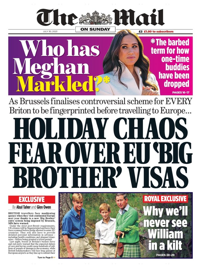 Mail on Sunday Front Page 30th of July 2023 - Tomorrow's Papers Today!