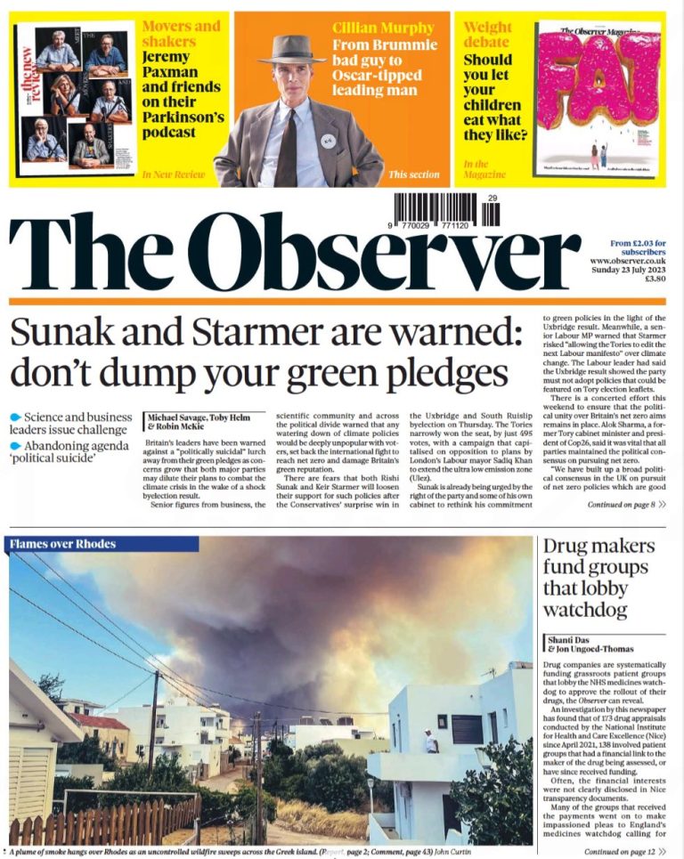 Observer Front Page 23rd of July 2023 - Tomorrow's Papers Today!