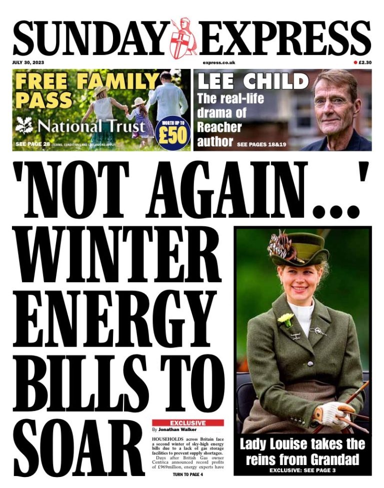 Sunday Express Front Page 30th of July 2023 - Tomorrow's Papers Today!