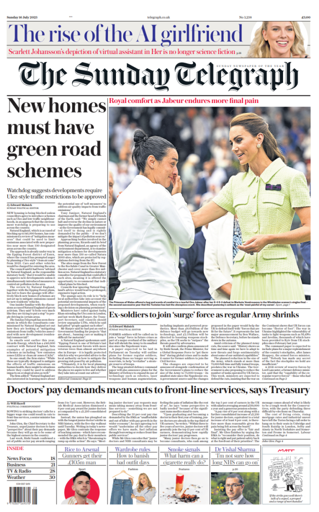 Sunday Telegraph Front Page 16th of July 2023 - Tomorrow's Papers Today!