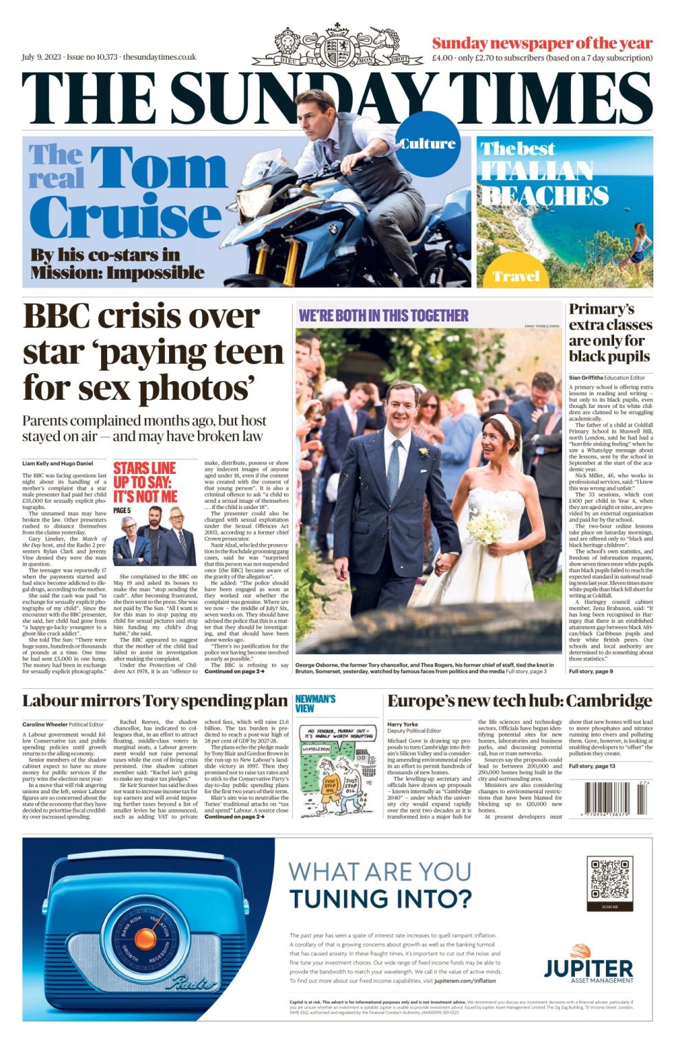 Sunday Times Front Page 9th of July 2023 - Tomorrow's Papers Today!