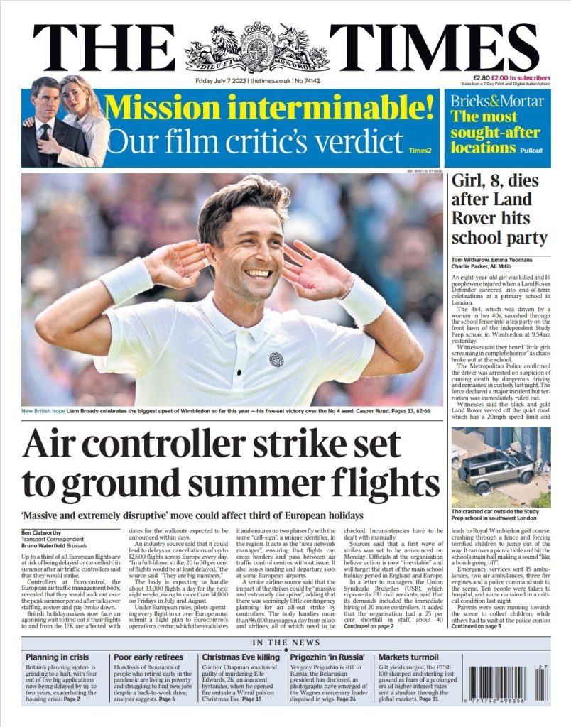 Times Front Page 7th of July 2023 - Tomorrow's Papers Today!