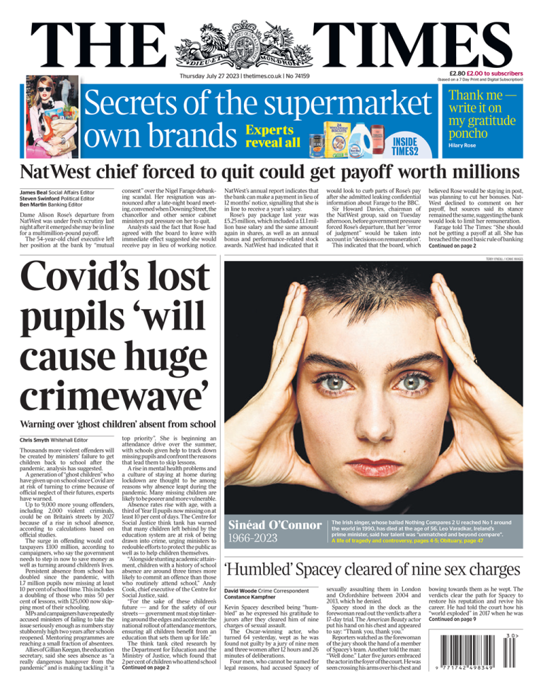 Times Front Page 27th of July 2023 - Tomorrow's Papers Today!