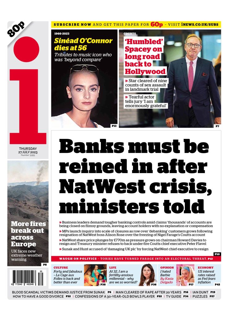 i Front Page 27th of July 2023 - Tomorrow's Papers Today!