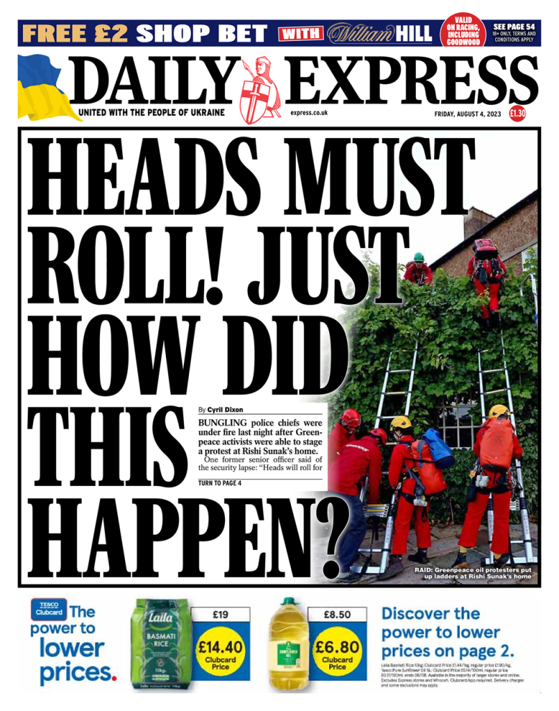 Daily Express Front Page 4th of August 2023 - Tomorrow's Papers Today!