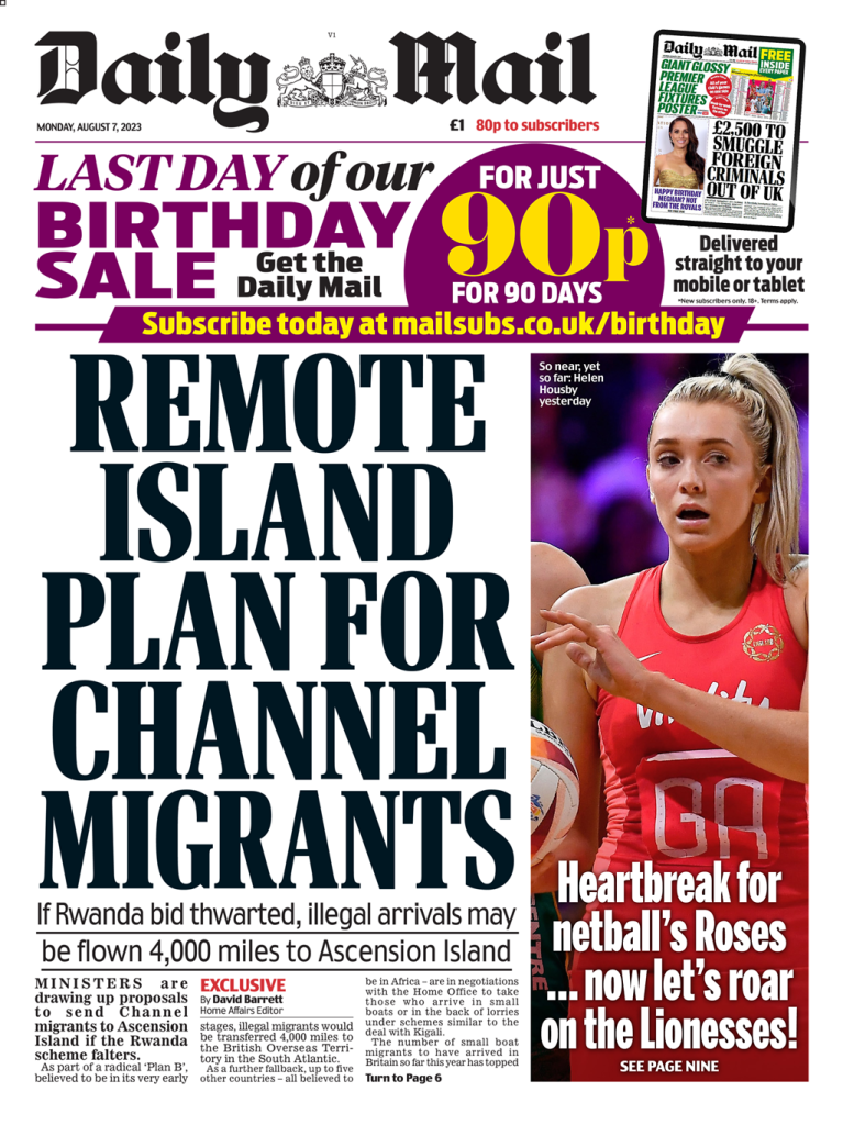 Daily Mail Front Page 7th of August 2023 - Tomorrow's Papers Today!