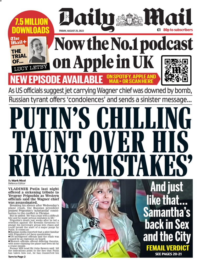 Daily Mail Front Page 25th of August 2023 - Tomorrow's Papers Today!