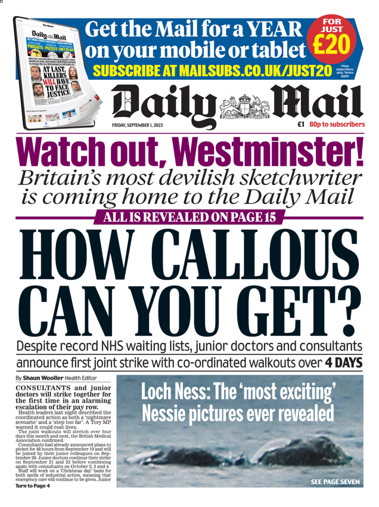 Daily Mail Front Page 1st of September 2023 - Tomorrow's Papers Today!