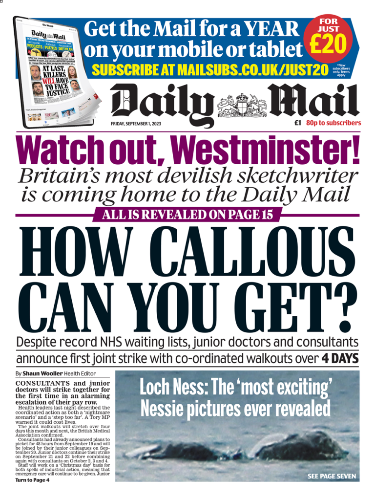 Daily Mail Front Page 1st of September 2023 - Tomorrow's Papers Today!