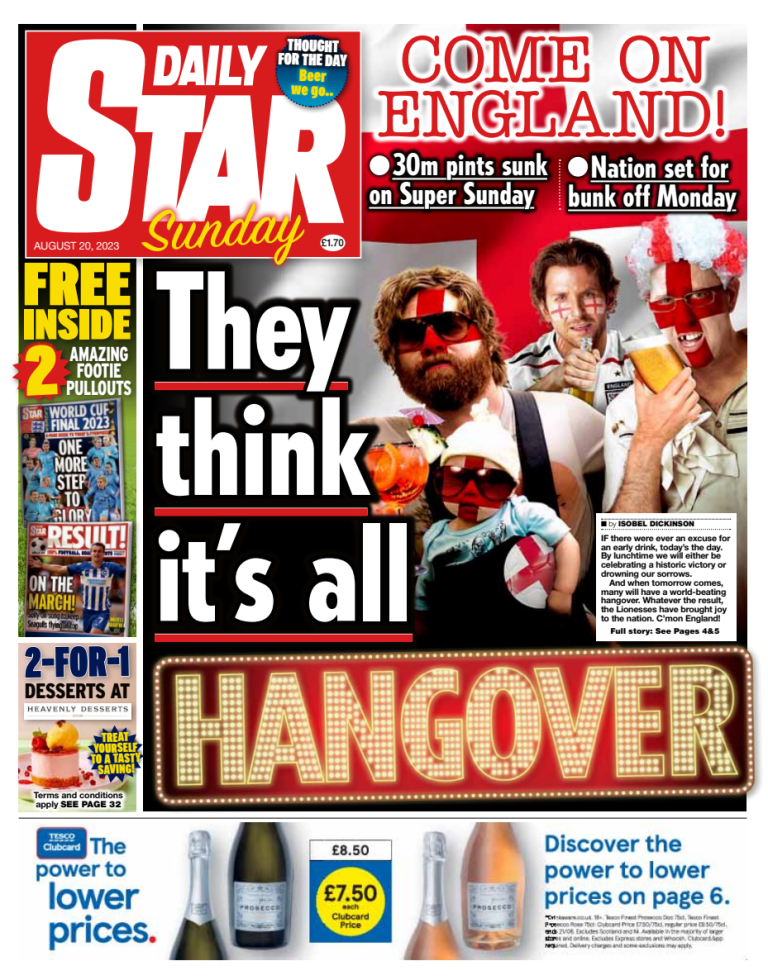 Daily Star Sunday Front Page 20th of August 2023 - Tomorrow's Papers Today!