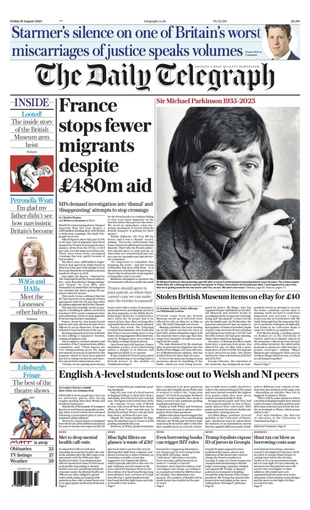 Daily Telegraph Front Page 18th of August 2023 - Tomorrow's Papers Today!