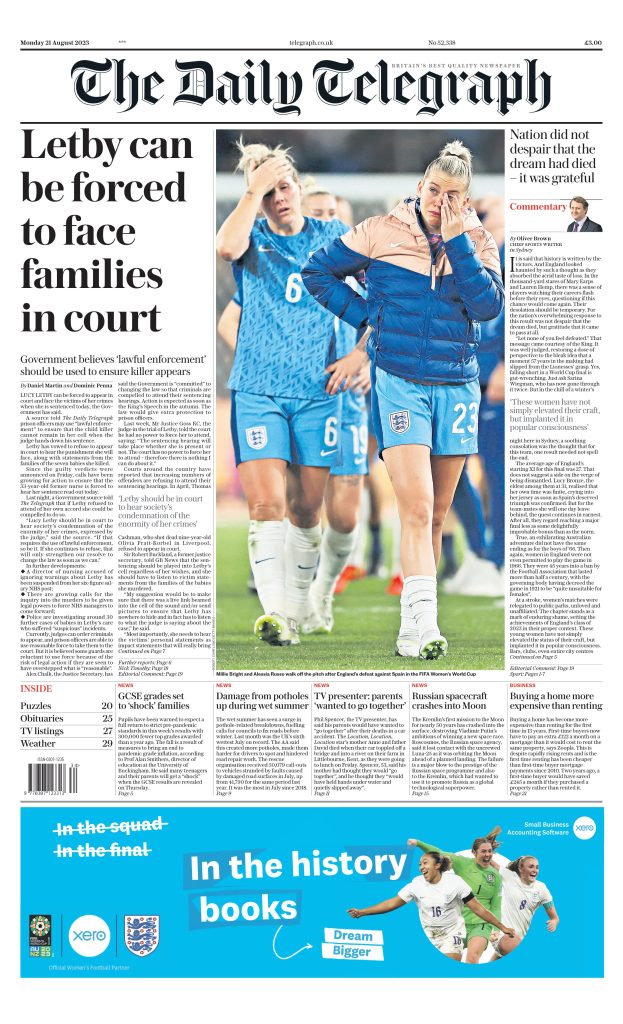 Daily Telegraph Front Page 21st of August 2023 - Tomorrow's Papers Today!