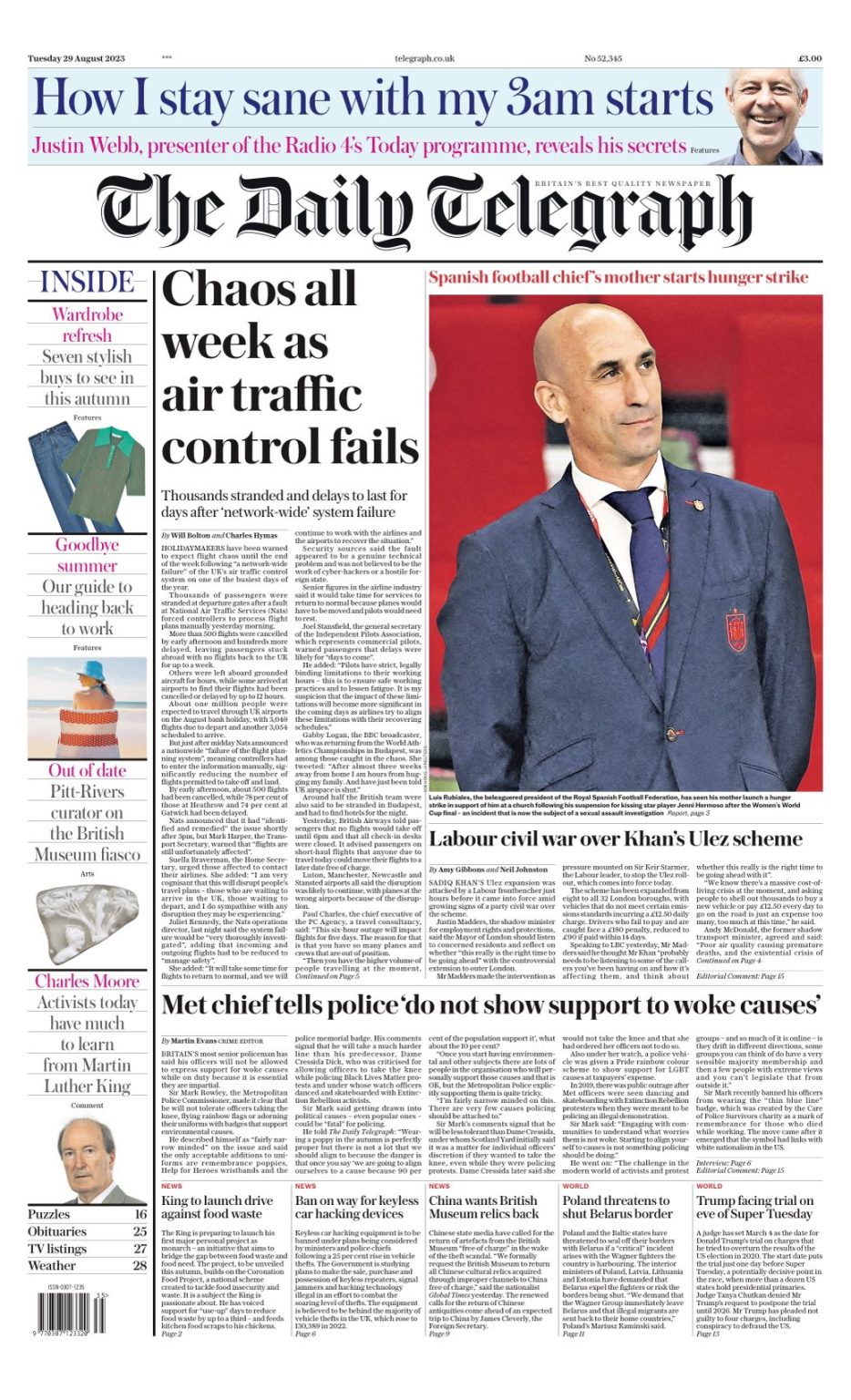 Daily Telegraph Front Page 29th of August 2023 - Tomorrow's Papers Today!