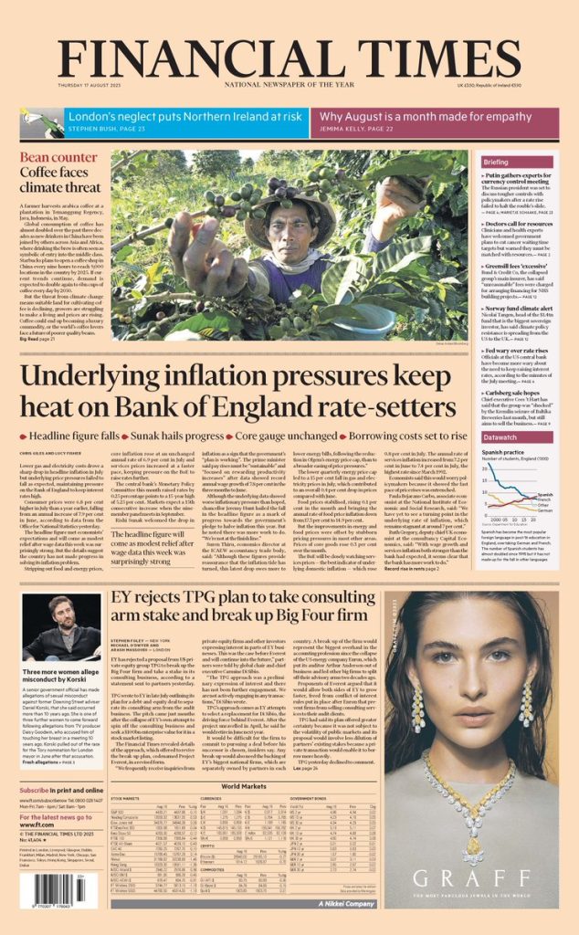 Financial Times Front Page 17th of August 2023 - Tomorrow's Papers Today!