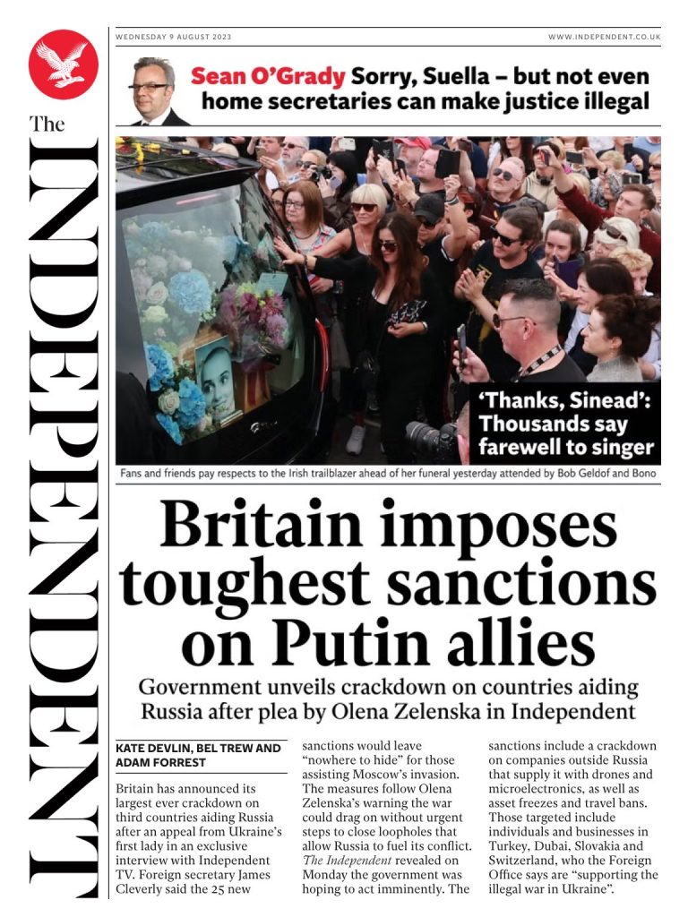 Independent Front Page 9th of August 2023 - Tomorrow's Papers Today!