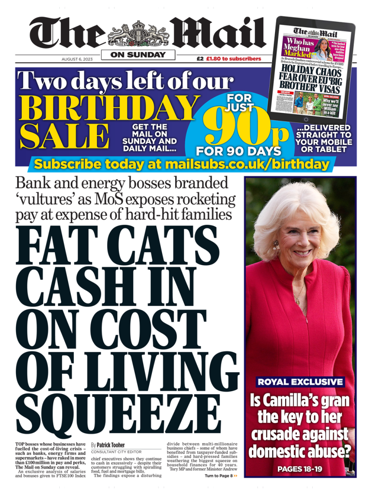 Mail on Sunday Front Page 6th of August 2023 - Tomorrow's Papers Today!