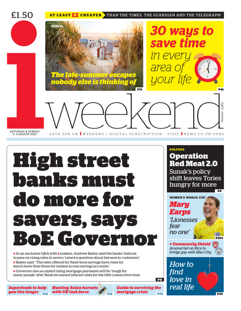 i weekend Front Page 5th of August 2023 - Tomorrow's Papers Today!